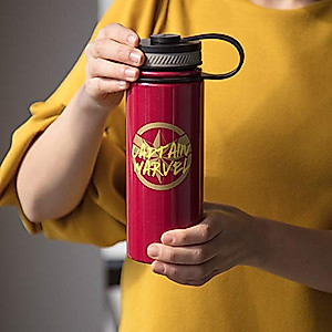 The Marvels: Captain Marvel Stainless Steel Travel Bottle, 18oz - Insulated Thermos To-go Bottle for Coffee, Water and More - Great Avengers Movie Gift for Kids, Teens and Adults