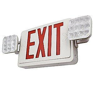 LED Exit Sign with Emergency Lights, LED Combo Emergency Light, UL Listed, Double Face, 2 Adjustable Heads, AC 120V/ 277V, Hardwired Red Emergency Exit Lights with Battery Backup