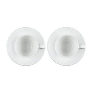 Le Creuset Stoneware Set of 2 Cappuccino Cups and Saucers , 7 oz. each, White