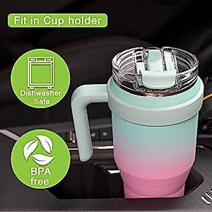 Zukro 40 oz Mug Tumbler With Handle And Flip Straw, Leakproof Vacuum Insulated Stainless Steel Cup Water Bottle with 2-in-1 Lid,Large Travel Mug Fit in Cup Holder, Keeps Cold for 30 Hours, Bubblegum