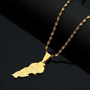 Stainless Steel Lebanon Map Pendant Necklace Liban Map of Lebanese Patriotic Charm Jewelry Gifts (Gold)