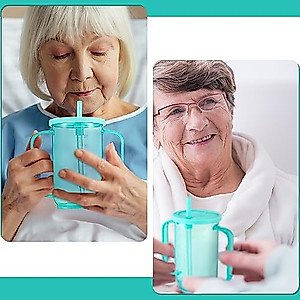 Sliner 3 Pcs Adult Sippy Cups 2 Handles Straw Cups Plastic Spill Proof Drinking Cups with Straw Lid for Adults Liquid Feeding Elderly Disabled Hospital Patients Convalescent