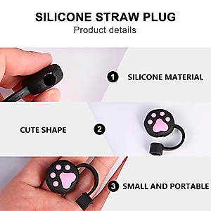 Abaodam 2Pcs Silicone Straw Plugs Straw Tips Cover Straw Protector Caps for Reusable Straw (Black Cat Paw)