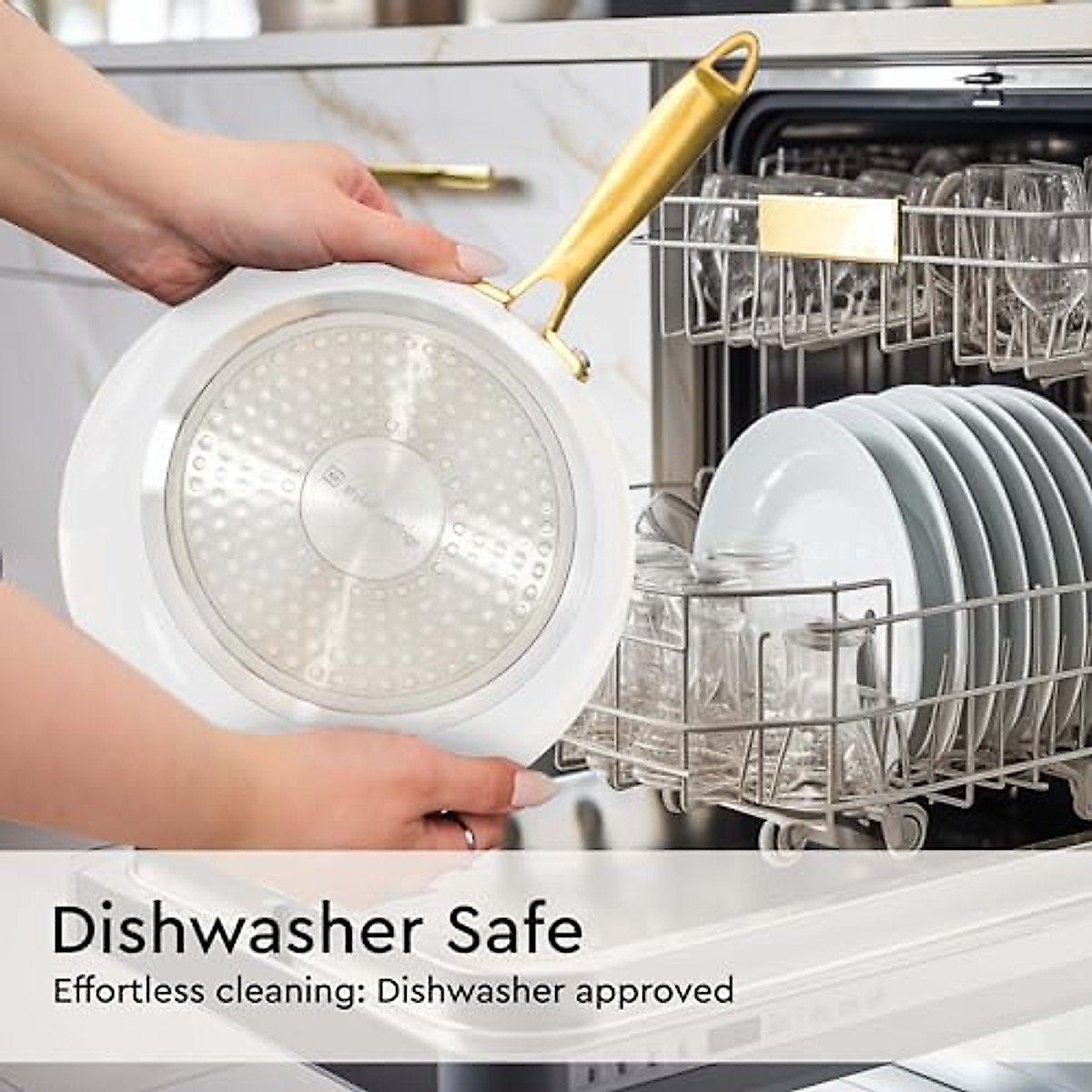 White and Gold Pots and Pans 15 PC Set - Premium Heavy Gauge Nonstick, Non Toxic, PFOA Free, Oven and Dishwasher Safe, Induction Compatible Cookware Set - Gold Kitchen Accessories