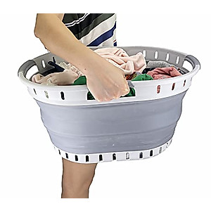 SAMMART 25L (6.6 gallon) Collapsible Plastic Laundry Basket - Foldable Pop Up Storage Container/Organizer - Portable Washing Tub - Space Saving Hamper/Basket (1, Grey)