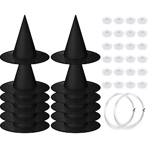 SATINIOR Witch Hat Halloween Costume Witch Hat Hanging Witch Hat with Hanging Rope Accessory and Transparent Seamless Hooks (Classic,12 Pcs)