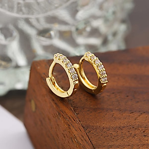 10 Pairs 14K Gold Plated Studs Earrings and Hoops Set for Women, Hypoallergenic Small Dainty Minimalist Chain Hoop CZ Ball Earrings Sets for Multiple Piercing. (1-GOLD)