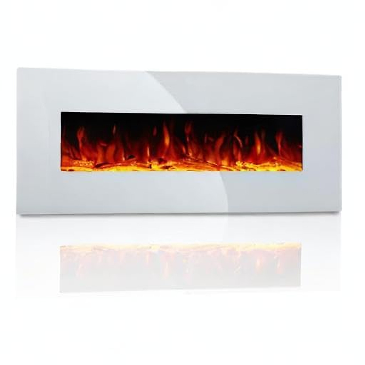 Amerlife 50" Electric Fireplace Wall-Mounted, Fireplace Heater with Timer, Remote Control, Adjustable Flame Brightness, Log Set & Crystal Options, White