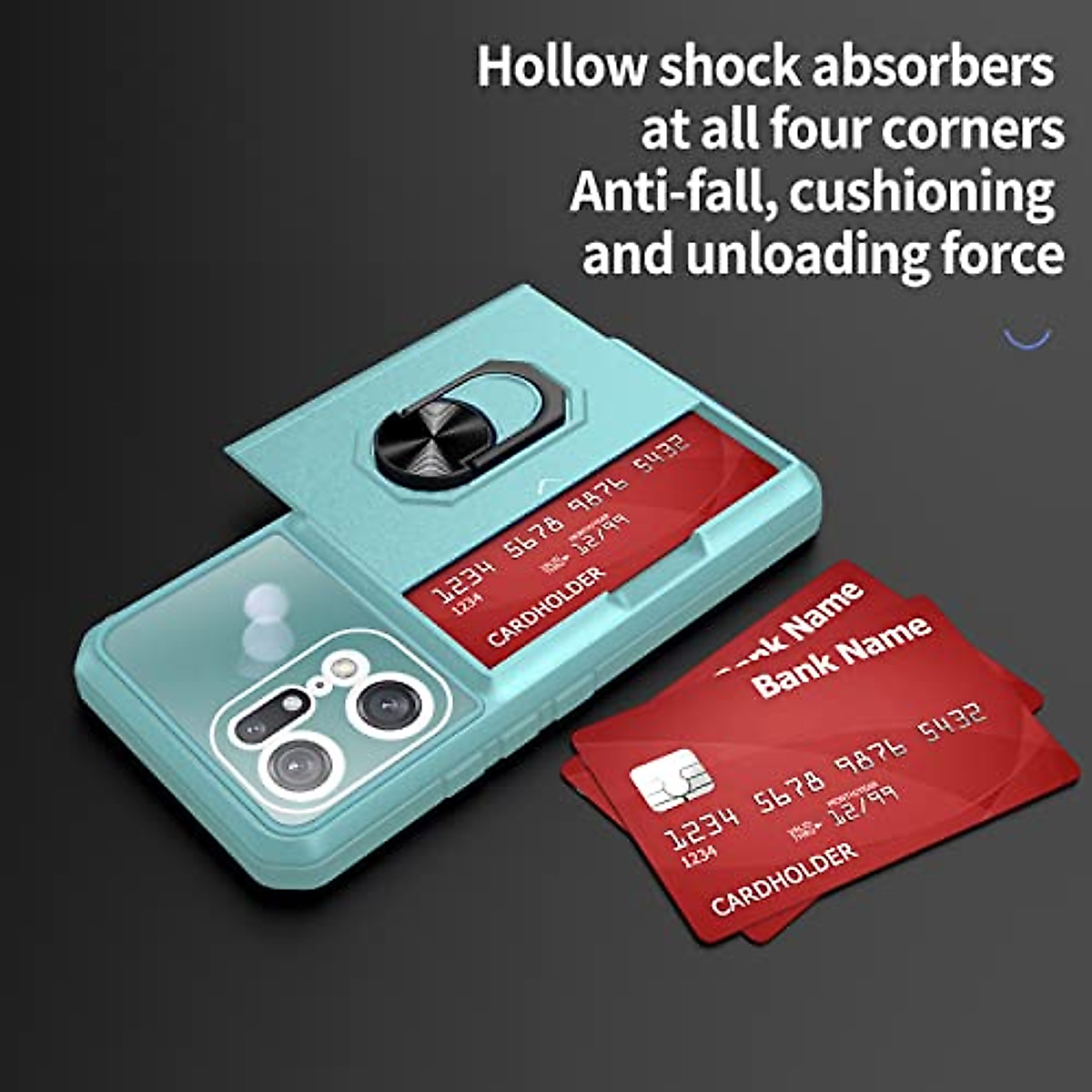 Asuwish Phone Case for Oppo Find X5 Pro 5G Cover Credit Slim Ring Card Holder Stand Cell Accessories FindX5Pro 5X Pro 5XPro X5Pro PFEM10 CPH2305 PFFM20 Women Men Green