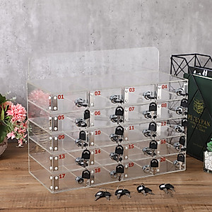 Threan Cell Phone Locker Box Clear Cell Phone Storage Acrylic Cell Phone Lock Box with Door Locks and Keys Wall Mounted Cell Phones Storage Cabinet for Office School Classroom Factory (20 Slots)