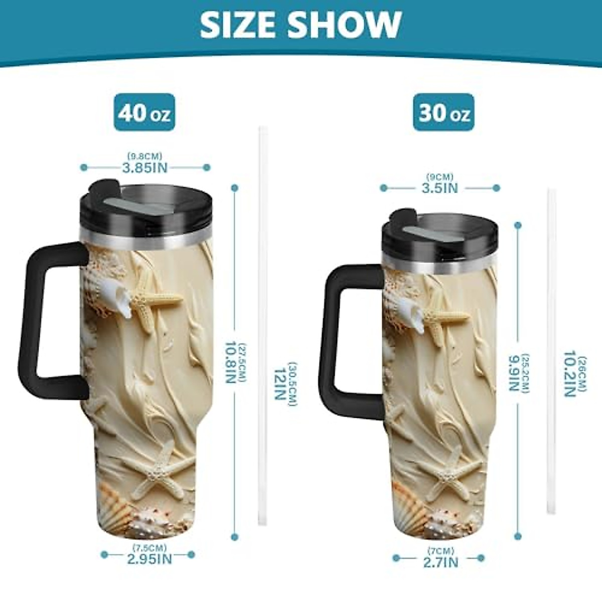 FRCSDIY Beach Shells Insulated Tumbler with Handle and Straw Lid,30oz Leakproof Stainless Steel Cup BPA-Free Water Bottle