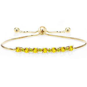 Gem Stone King 18K Yellow Gold Plated Silver Yellow Sapphire Canary Diamond Tennis Bracelet For Women (1.09 Cttw, Fully Adjustable Up to 9 Inch)