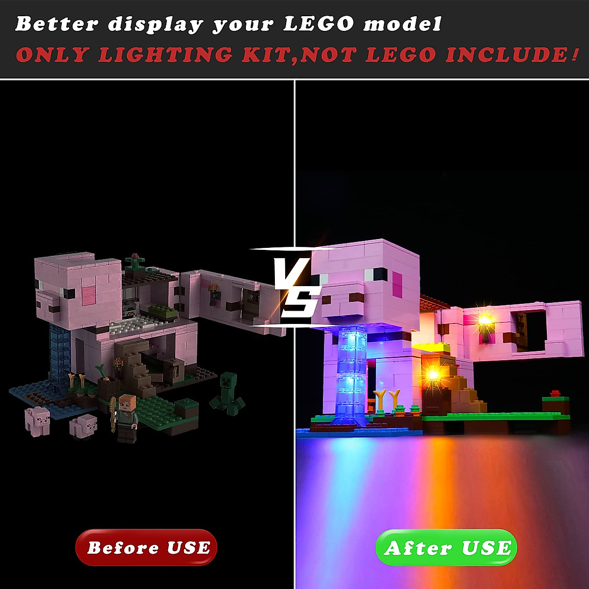 Xunsan LED Light Kit for Lego Minecraft The Pig House 21170 Building Blocks, Lighting Kit Designed for Lego 21170 Set, Standard Version - NOT Included Lego Model