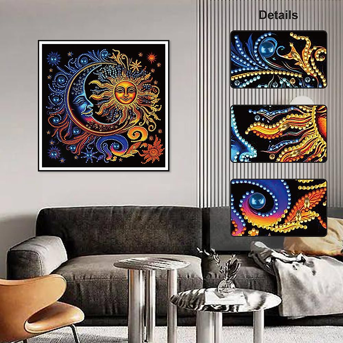 Stalente Diamond Painting Kits for Adults, 5D Special Shape Diamond Art Kits for Beginners, Crystal Rhinestones Diamond Painting for Home Wall Decoration Gift 12×12inch, Sun and Moon