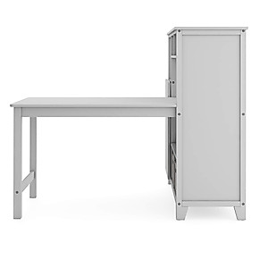 Martha Stewart Kids' Media System with Desk Extension and Chair (Gray) – Wooden Cubby Storage Organizer and Computer Study Table for Home School