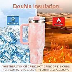 40 oz Tumbler With Handle and Lid Straw Stainless Steel Insulated Vacuum Cup Reusable Water Bottle Travel Mug Iced Coffee Cup Travel Mug for Hot and Cold Beverages simple modern 40 oz tumbler