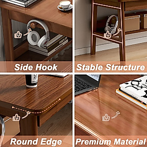 Ytaoka Solid Wood Desk, 63' Mid-Century Modern, Writing Desk, Home Office Workstation