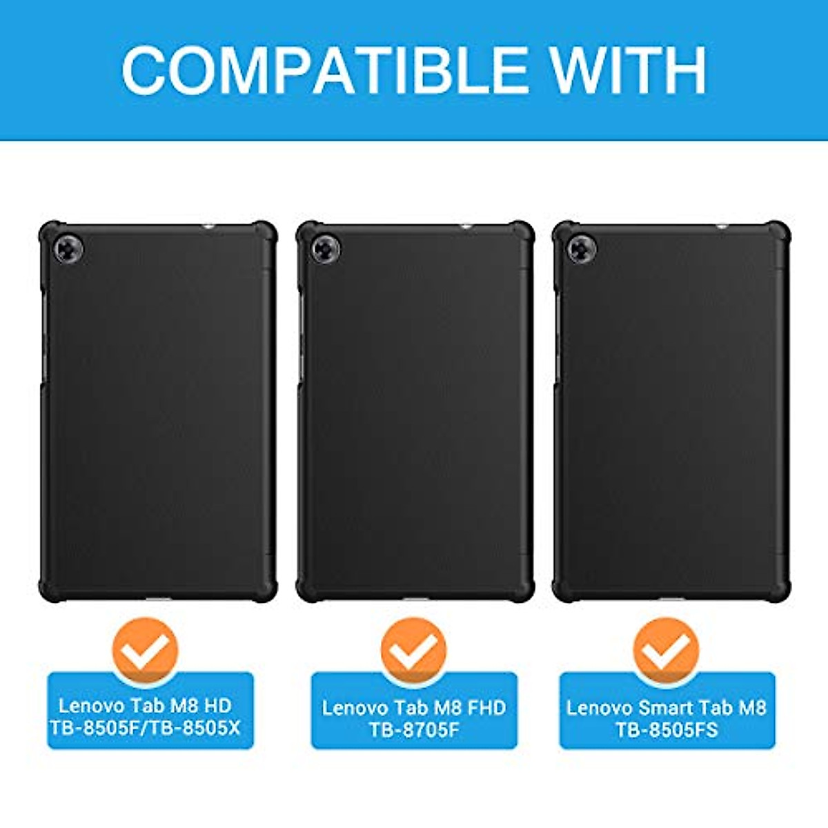 MoKo Case for Lenovo Tab M8 /Smart Tab M8 / Tab M8 FHD Case Model TB-8505F/TB-8505X/TB-8505FS/TB-8705F, Slim Lightweight Smart Shell Stand Cover Case for Lenovo Tab M8 HD/Tab M8 HD LTE, Black