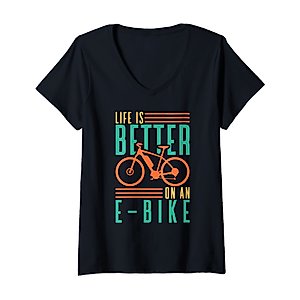 Womens Electric Cycling Life Is Better On An E-Bike Battery V-Neck T-Shirt