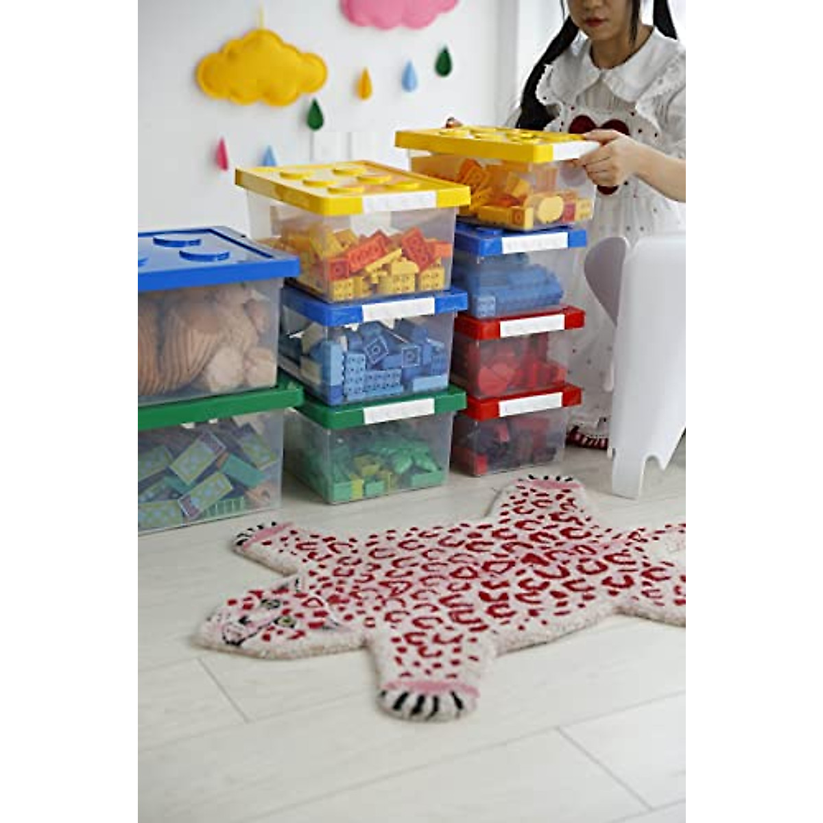 Momo's House Plastic Storage Organizer Box Containers with Brick Shaped Lids - Set of 4 Stackable Organizers Bin Clear, Small