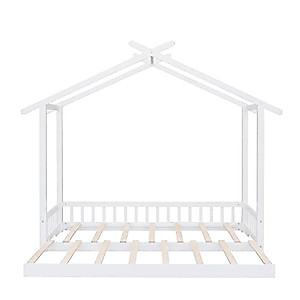 Merax Extending House Bed, Wooden Daybed, No Box Spring Needed, White