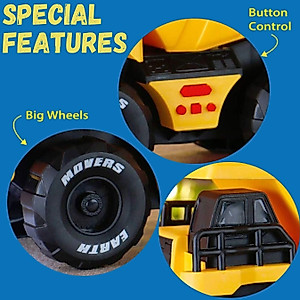 Big Construction Dump Truck Friction Powered Toy - 10-Inch Yellow Truck with Realistic Lights & Sounds, Lifting Bed, 4 Button Control Vehicle for Kids