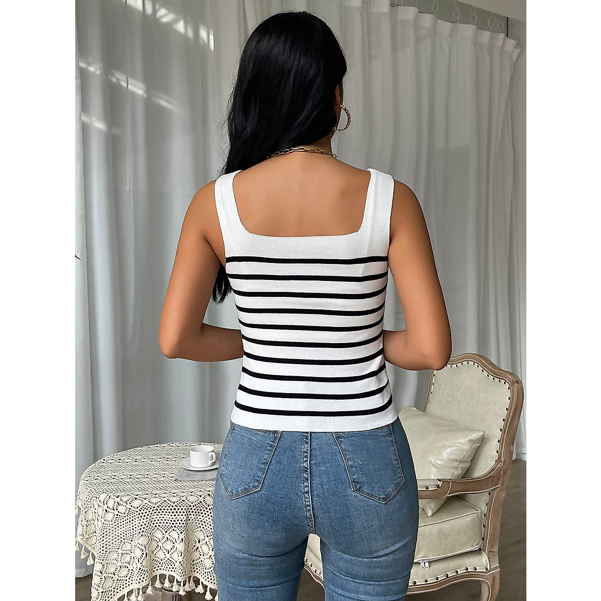 SOLY HUX Women's Square Neck Tank Top Basic Ribbed Knit Cami Casual Sleeveless Slim Fit Tops White XS