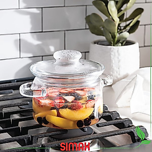 Simax Glass Cookware, 64 Oz (2 Quart) Clear Glass Pot, Glass Saucepan, Potpourri Simmer Pot With Lid, Easy Grip Handles, Made from Oven, Microwave, Stove and Dishwasher Safe Borosilicate Glass