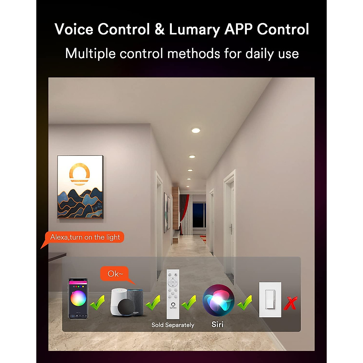 Lumary Smart WiFi Recessed Lights 5/6 Inch Can Lights, Smart LED Flush Mount Ceiling Lights, Dimmable RGBWW Surface Mount Disk Lights Work with Alexa/Google Assistant-ETL Listed