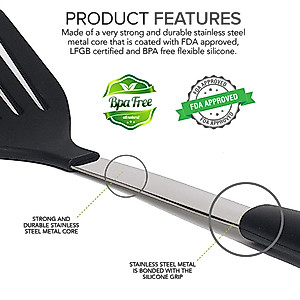 Daily Kitchen Slotted Spatula and Cooking Tongs Set Heat Resistant Silicone and Stainless Steel - 3-Piece Set