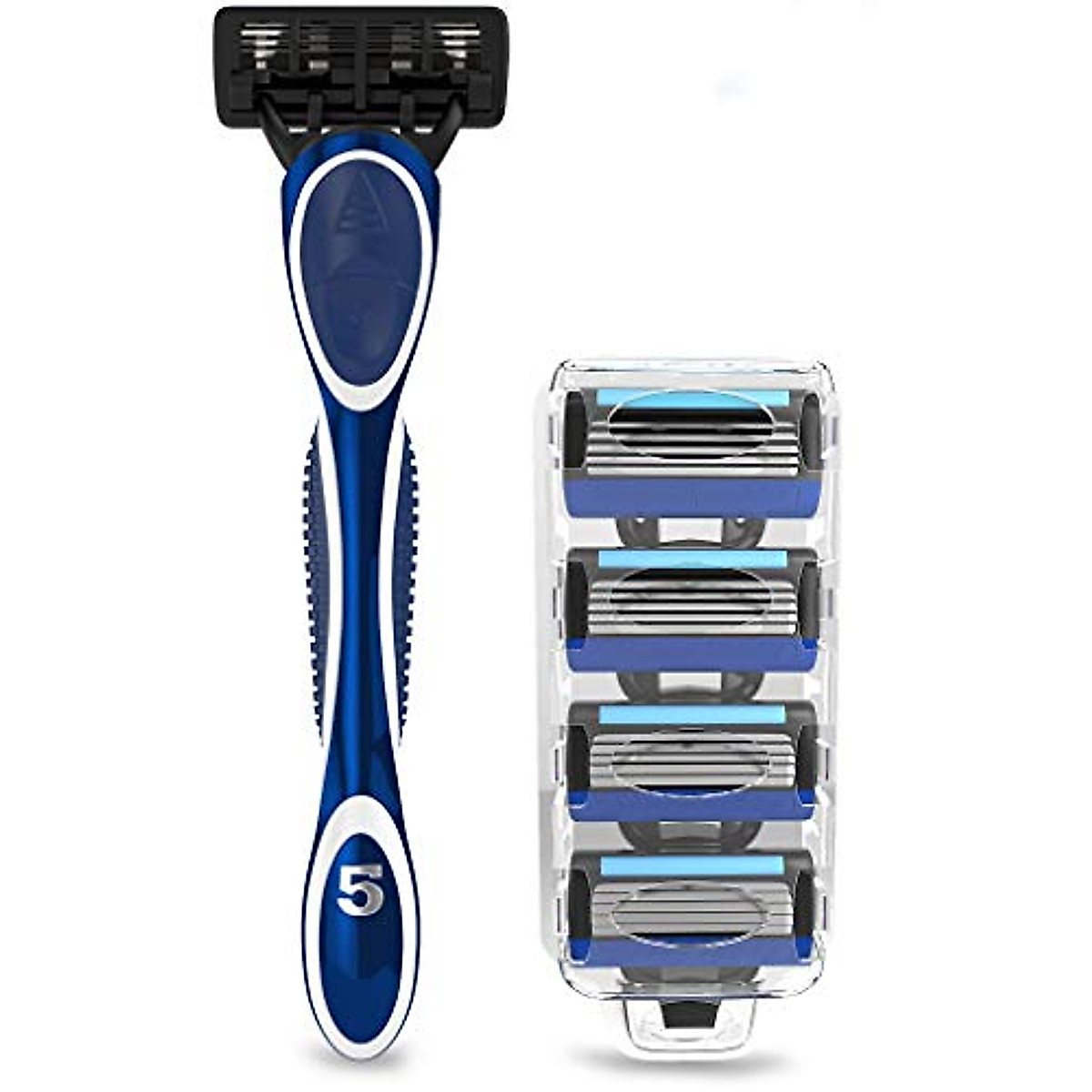 5 Blade Razors for Men with Dual Lubrication and Precision Trimmer Men's Shaving Razor with 4 Cartridge Refills
