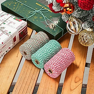 XKDOUS 1476ft 3 Rolls Bakers Twine, 2MM Natural Cotton String for Christmas Craft, Gift Wrapping and Home Decor(3 colors)