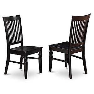 East West Furniture Weston Dining Slat Back Wood Seat Kitchen Chairs, Set of 2, Black