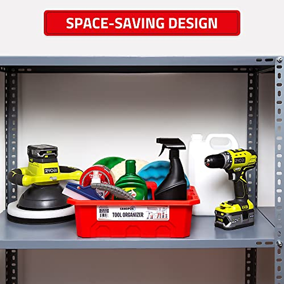 CANOPUS Storage Tray Tote with Functional Holes 2 PCs Plastic Cleaning Caddy with Handle, Portable Cleaners Caddy, Undersink Storage for Kitchen, Shoe Cleaning Box, Cleaning Products Organizer, Red