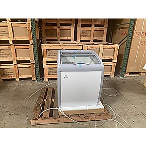 Chest Freezer Glass Door sliding Commercial Ice Cream Freezer 26" White Curve Display Top w/Storage Baskets - 5.7 Cu.Ft