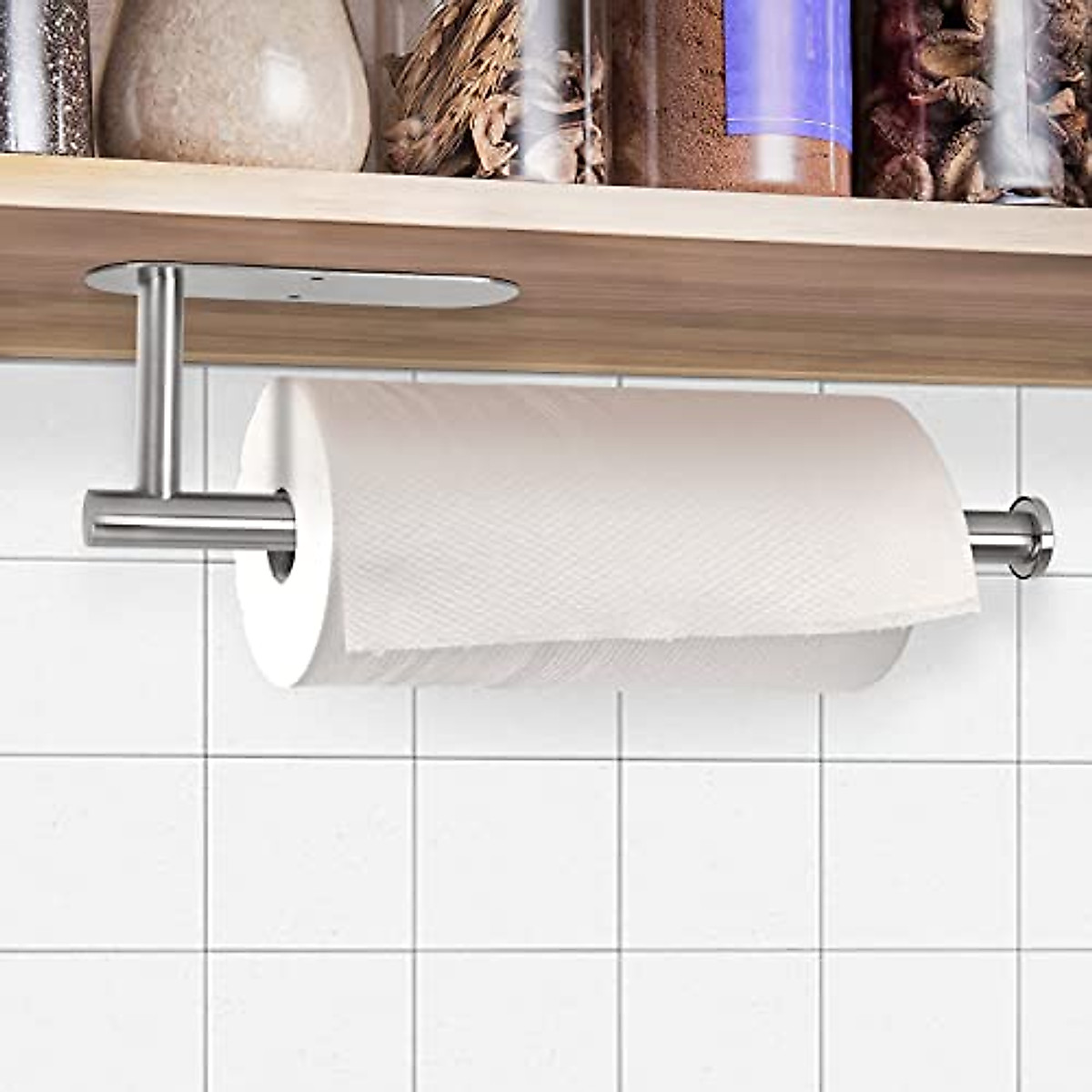 Elyum Paper Towel Holder Under Kitchen Cabinet Self Adhesive or Drilling, Spliceable Paper Towel Holder Wall Mount Sturdy and Durable Stainless Steel Towel Roll Rack for Bathroom(13 Inch, Silver)