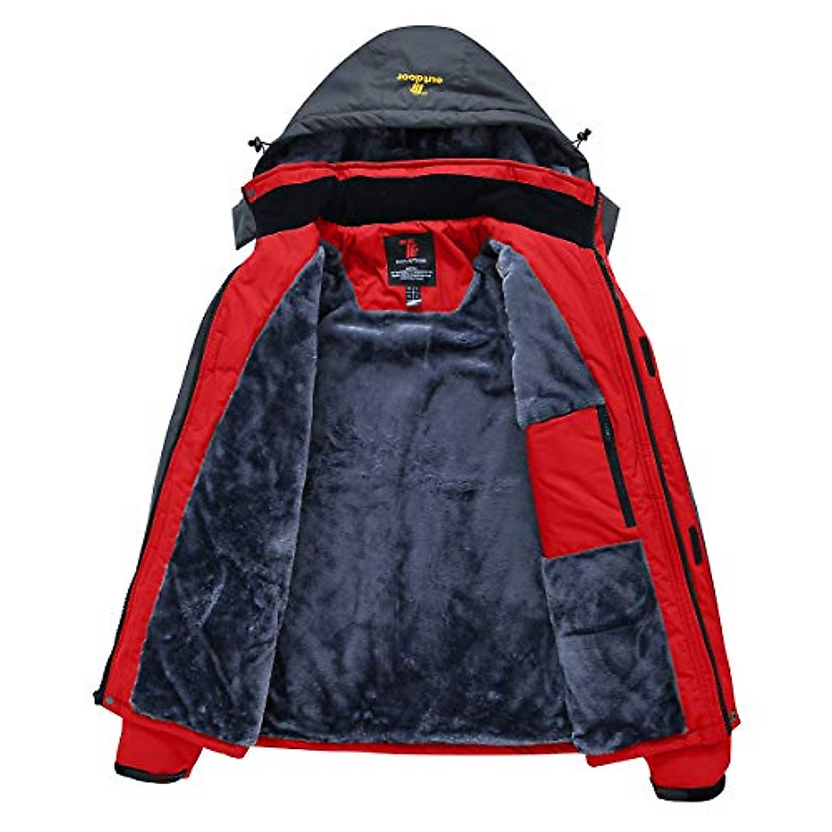 JINSHI Men's Snow Jacket Waterproof Ski Jackets Winter Hooded Mountain Fleece Jacket (Red,M)