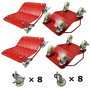HONYTA Red Dollies 4 Pics Heavy Duty 6000-Pound Capacity Vehicle Dollies with Brakes