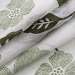 MRTREES Sheer Printed Valance Curtains for Kitchen Windows, Small Modern Rod Pocket Voile Valance Window Treatment for Bathroom Basement(1 Pack, 54" W x 16" L, White with Olive Green Floral Pattern)