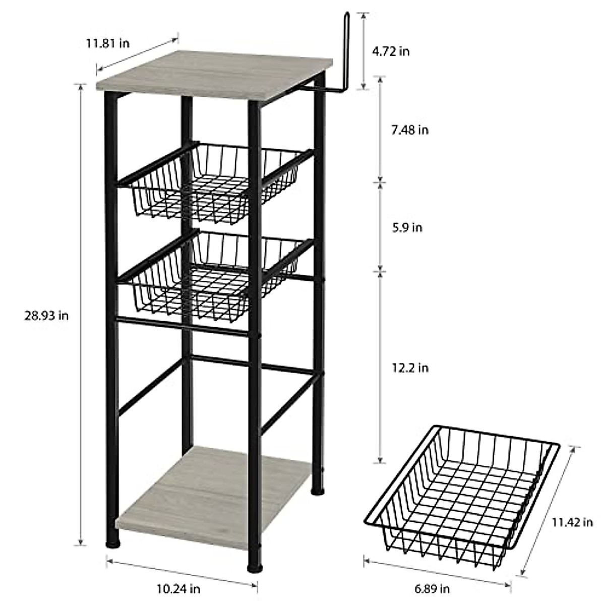 Small Bathroom Shelves, Floor Storage Cabinet with 2 Drawers, Narrow Towel Rack Organizer 4 Tiers, Modern Bathroom Storage Tower Cabinet with Tissue Bar, Standing Units Shelf for Laundry Living Room