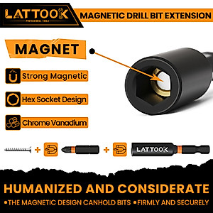 Drill Bit Extension Set, LATTOOK 6PCS Magnetic Drill Extension Bit Holder for Impact Driver, 1/4" Hex Shank Drill Bit Extender, 2.3'', 4'', 6'' Drill Bit Extension