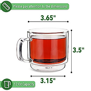 BTaT- Stackable Insulated Coffee Mugs, Glass Tea Mugs, Set of 4 (12 oz, 350 ml), Double Wall Glass Coffee Cups, Tea Cups, Latte Cups, Beer Glasses, Latte Mug, Clear Mugs, Mother's Day Gift