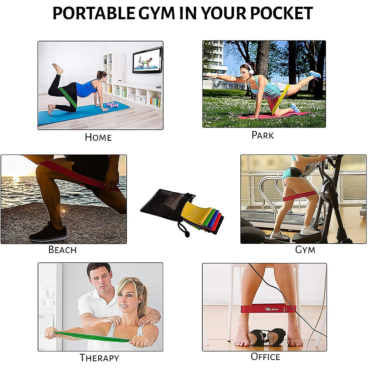 Limm Resistance Loop Exercise Bands - Set of 5 Stretch Bands for Working Out with Instruction Guide & Carry Bag - Elastic Band for Home Workout & Physical Therapy for Women and Men 12" x 2"