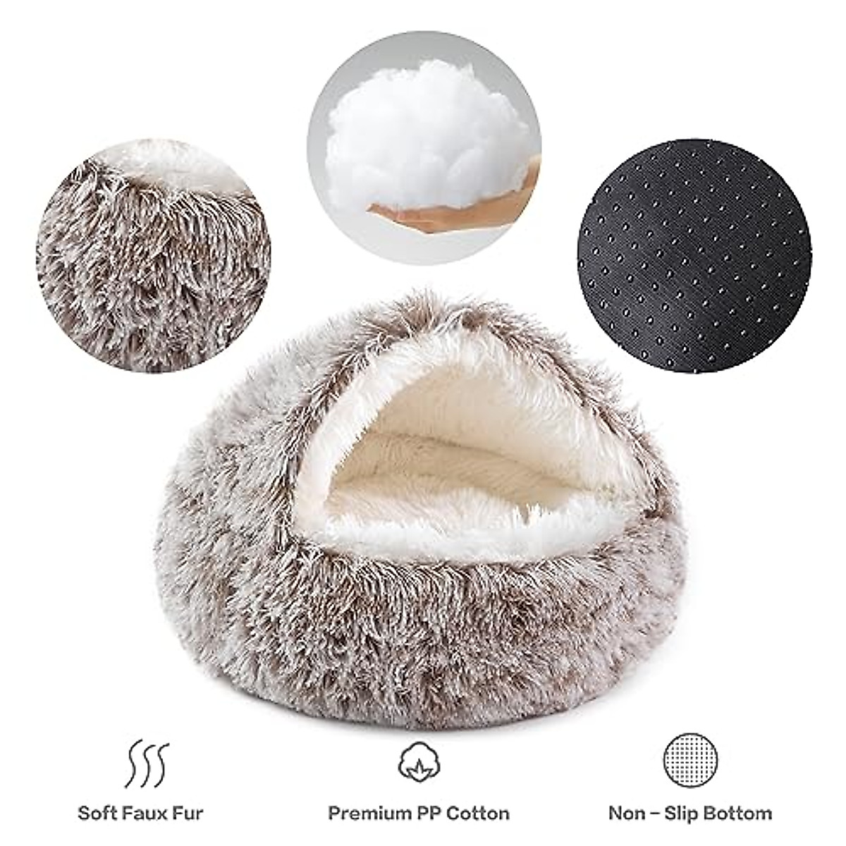 NOYAL Dog Bed Round Hooded Plush Cat Cave Donut Anti Anxiety Fluffy Dog Bed for Small Medium Dog and Cat
