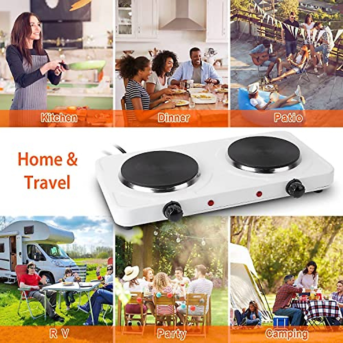 TeqHome Hot Plate, 2000W Portable Induction Cooktop Double Burner with Dual Control & 5 Level Temperature Control, Easy to Clean, Lightweight Cast Iron Electric Stove for Kitchen Camping Cooking, 110V