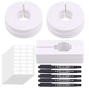 Glarks 46Pcs White Round Clothing Size Closet Rack Dividers Hangers and Rectangular Clothing Rack Size Dividers with 12Pcs White Labels and 5 Marker Pens Used for Home Closet Cloth Store
