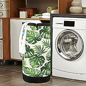xigua Extra Large Exotic Palm Leaves Laundry Bag with Strap, Waterproof Durable Laundry Backpack Hanging Laundry Hamper Adjustable Shoulder Straps Camping Bag
