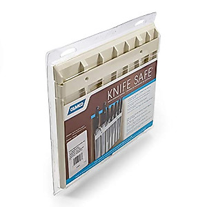 Camco Knife Safe - Securely Mounts on Wood or Metal Surfaces, Holds 7 Cooking and Carving Knives, Organize and Store Knives While Creating Space - (9" x 11") Beige (43583)