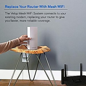 Linksys WHW0301 Velop Intelligent Mesh WiFi System: AC2200 Tri-Band Wi-Fi Router, Wireless Network for Full-Speed Home Coverage (White, 1-Pack)
