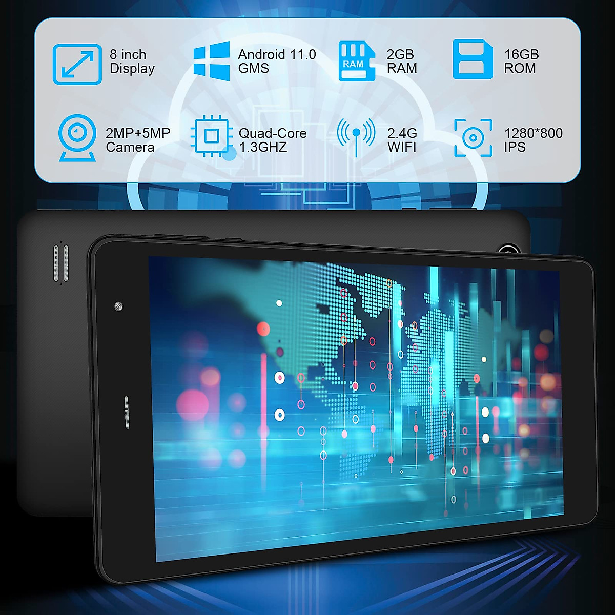 SZTPSLS Android Tablet 8 inch, Android 11.0 16GB Storage 128GB TF Expansion Tablets, Quad-core A7 Processor 800x1280 IPS HD Touchscreen Dual Camera Tablets, Support WiFi, Bluetooth